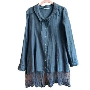 Tempo Paris | Dresses | Tempo Paris Linen Button Up Shirt Dress Tunic ...